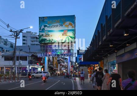 Sign at entrance to Walking Street, Pattaya, Thailand illuminated at ...