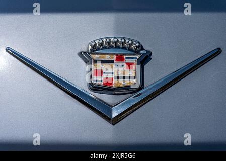 Logo Cadillac on vintage car Coupe DeVille at the rear, USA, American ...