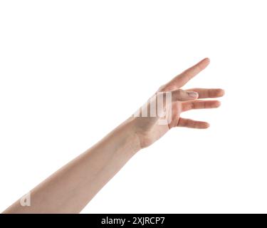 Female hand reaching something isolated on white background Stock Photo ...