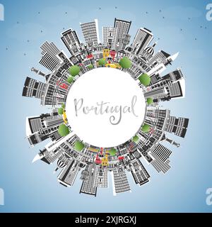 Portugal. City Skyline with Gray Buildings, Blue Sky and Reflections ...