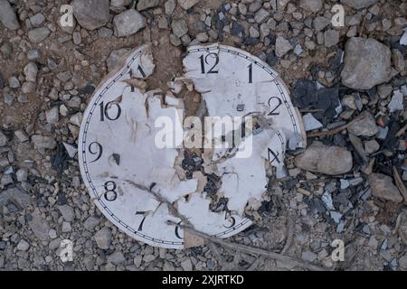 Classic Analog Clock In The Sand Stock Photo - Alamy