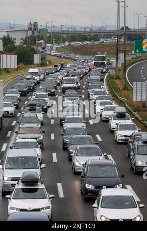 Vehicles are seen in queue at Lucko A1 motorway toll station near ...