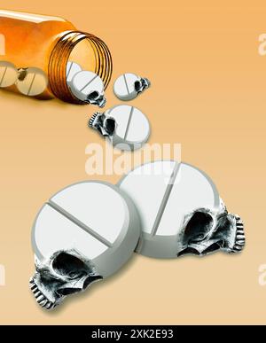 Fentanyl pills shaped like human skulls spill out of a pill bottle in ...