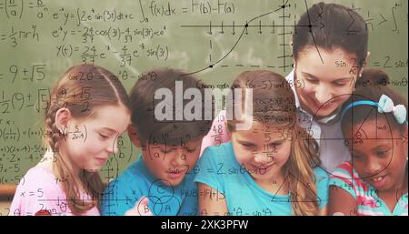 Image of math formulas over diverse pupils at school Stock Photo - Alamy