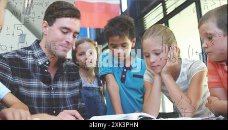 Image of math formulas over diverse pupils at school Stock Photo - Alamy