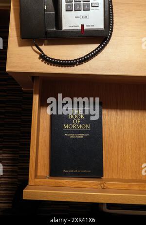The Book of Mormon in hotel drawer Stock Photo - Alamy
