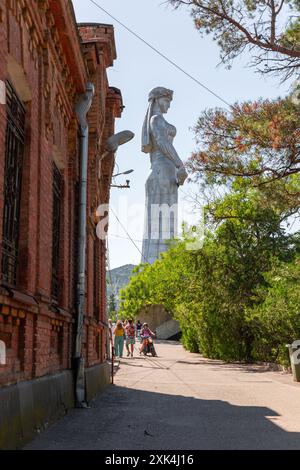 View of the Mother of Georgia statue on Narikala Hill from the streets ...