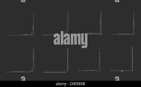 Celestial corner esoteric divider, gold border. Mystical line frame with moon and star. Golden ...