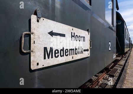 train destination sign on heritage railway carriage (service between ...