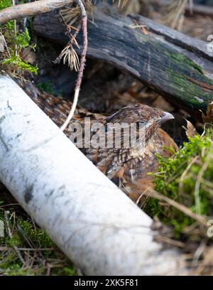 Ruffed Grouse (Bonasa umbellus) eggs in nest at base of tree, Troy ...