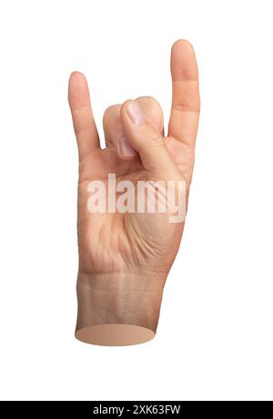 Rock fingers, horns, hand gesture, sign isolated on white background ...