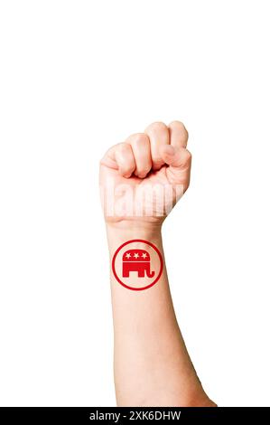 Raised fist democratic party logo white background Stock Photo - Alamy