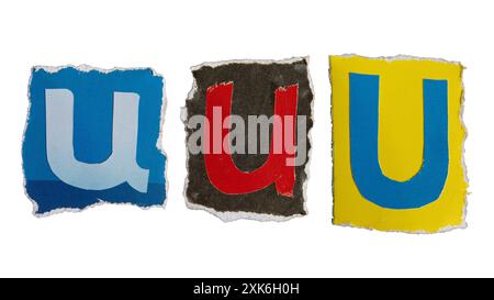 W alphabet torn from a magazine paper on white background with clipping ...