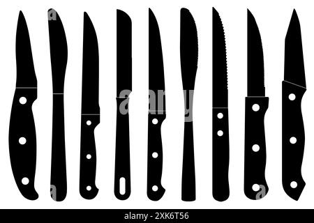 Collage of different kitchen knife illustrations isolated on white ...