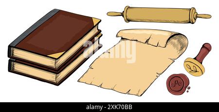 Set parchment, scroll papyrus, antique paper blank in cartoon style ...