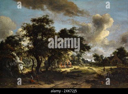 Village among Trees - painting by Meyndert Hobbema Stock Photo - Alamy