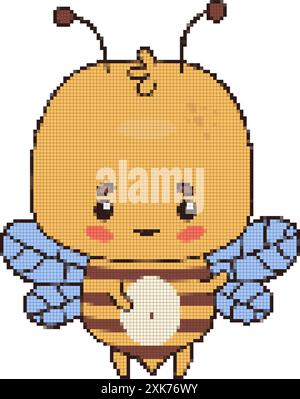 Pixel 8 bit bee. Animal game assets in vector illustration Stock Vector ...