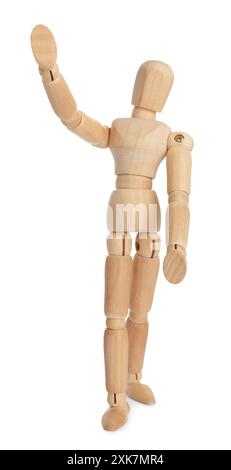 Wooden human model on white background. Mini mannequin Stock Photo - Alamy