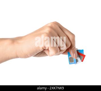 Woman with sim cards, closeup Stock Photo - Alamy