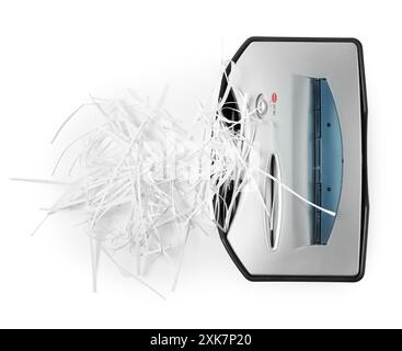 Shredder with paper strips isolated on white Stock Photo - Alamy