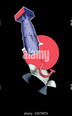 T-shirt design of an atomic bomb next to the thunder symbol on a white background Stock Vector ...