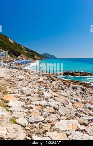 Sunbathers on the beach at Deiva Marina, Province of La Spezia, Cinque ...