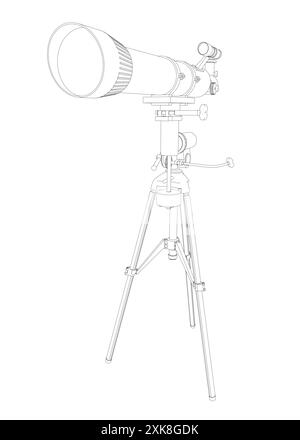 Contour drawing of Telescope - astronomy tool. Telescope in simple ...