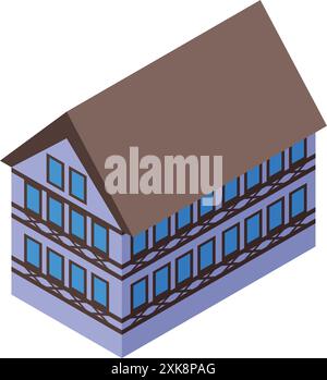 Isometric building with timber framing and windows, creating a cozy and ...