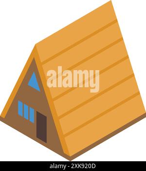Isometric illustration of a simple wooden hut with a green roof Stock ...