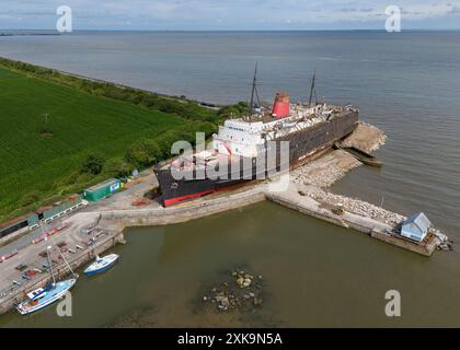 An aerial view of the abandoned Duke Of Lancaster Ship on Liverpool Bay ...
