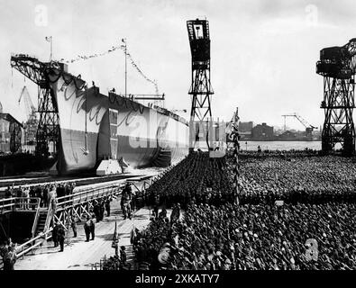 "The German battleship ""Tirpitz"": launching at the Kriegsmarinewerft ...