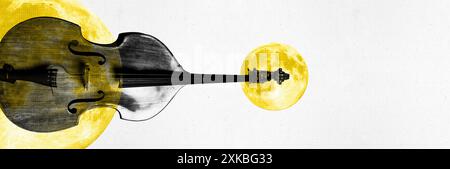 Contemporary art collage. Cello with two yellow moons in background ...
