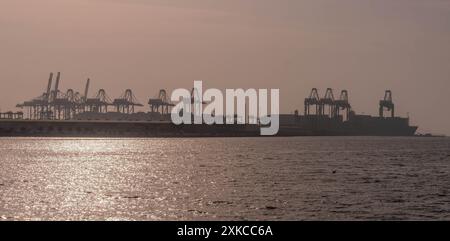 Port of Jeddah, Saudi Arabia. Skyline with white traffic control tower ...