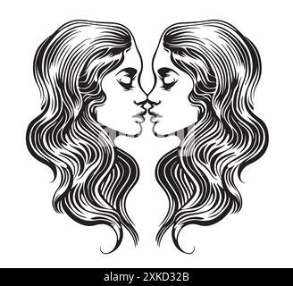Zodiac sign Gemini girl sketch. Abstract vector illustration Stock ...