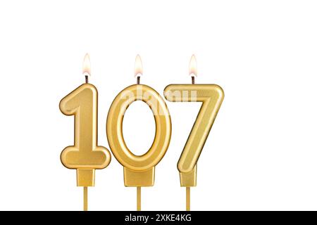 Birthday candle number 107 on white background Stock Photo - Alamy
