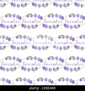 Lavender. Seamless pattern with flowers and the calligraphic word ...