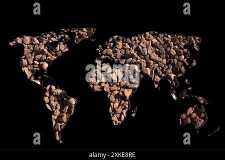 Roughly outlined world map with stone gravel pebble fillings Stock ...