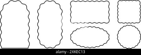 Set of rectangle frames with double wavy borders. Wiggly rectangular shapes. Empty text boxes ...