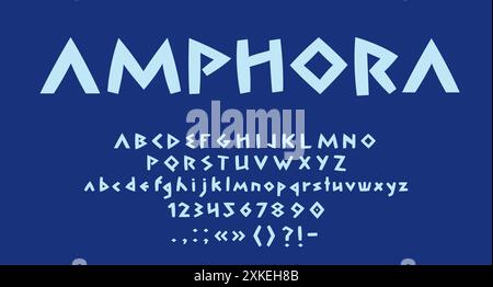 Blue greek style font, ancient Greece type alphabet letters and numbers ...