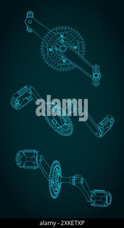 Vector illustrations of a bicycle part. Bicycle crankset with pedals ...