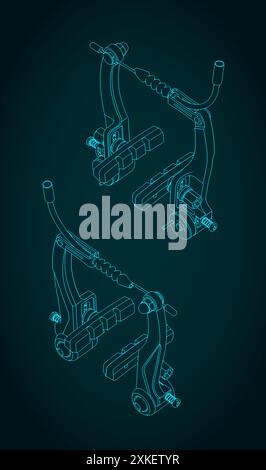 Stylized vector illustration of isometric technical drawings of a ...