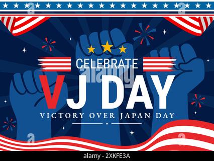 VJ Victory Over Japan Day Celebrate Vector Illustration with United ...