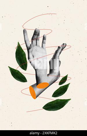 Composite photo collage of bodyless human hand hold wireless mic ...