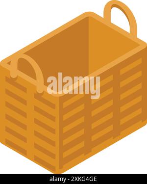 Empty rectangular wicker basket standing on corner in isometric view ...