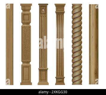 Vector. Set of wooden pillars columns tree trunk. Logs and branches ...