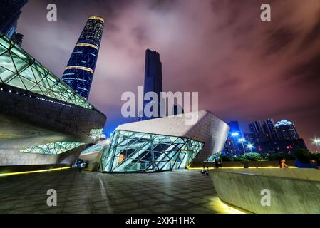 Amazing night view of the Guangzhou Opera House and skyscrapers Stock ...