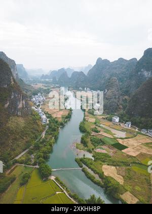 Arial view of Guilin, Li River and Karst mountains Yangshuo and ...