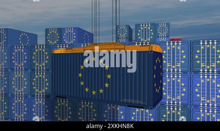 EU export production and import cargo containers in row business ...