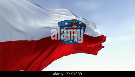 Flag of Thuringia waving in the wind. 3D illustration Stock Photo - Alamy