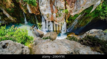 Waterfalls at Kourtaliotiko Gorge (Asomatos Gorge) in Crete, Greece ...